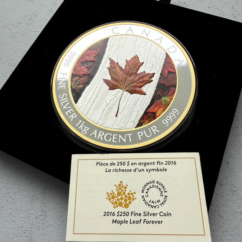 2016 Coloured Maple Leaf Foreever Canada $250 Kilo Silver Coin Mintage ...