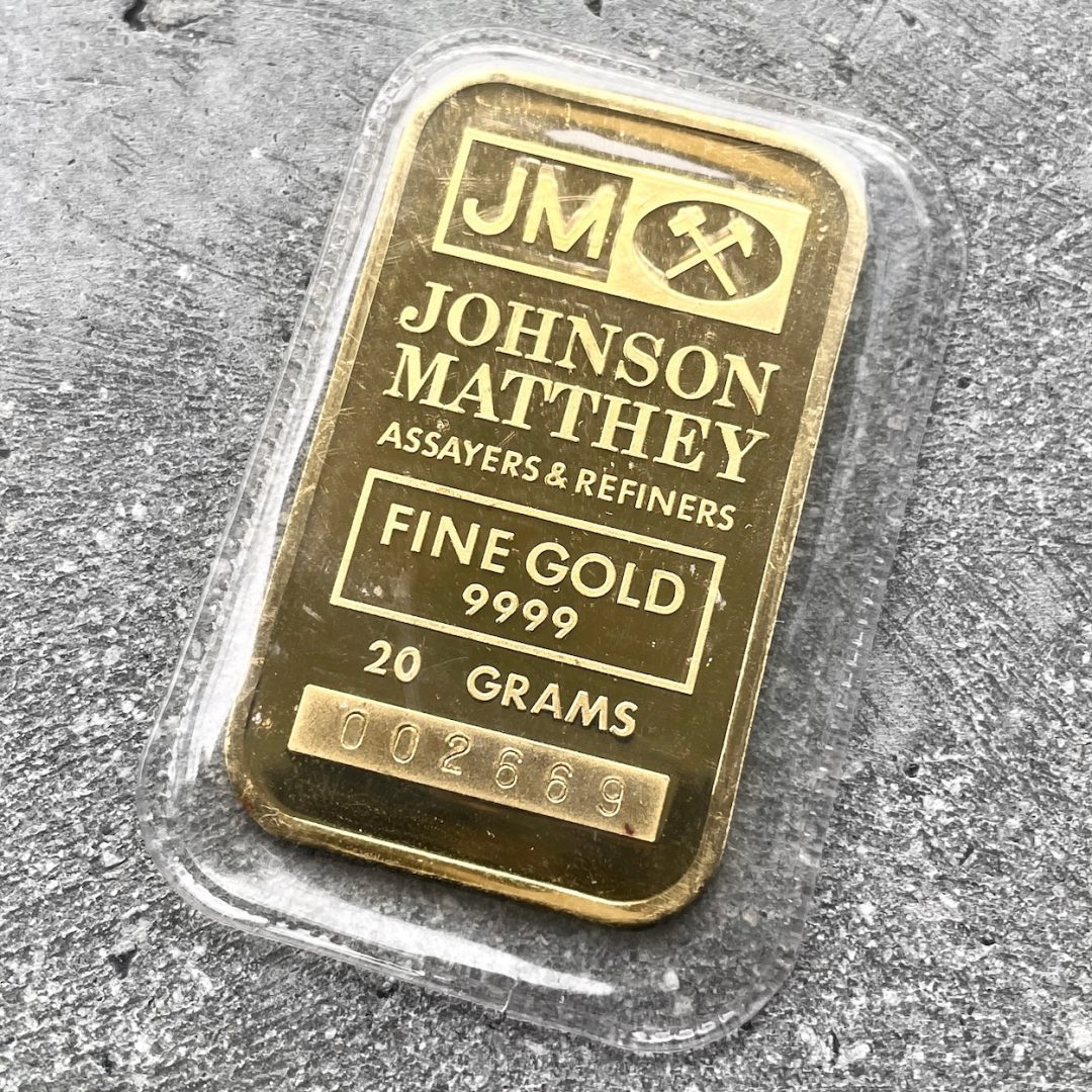 Johnson Matthey 20 Gram .999 Pure Gold Bar – CoinWatchCo