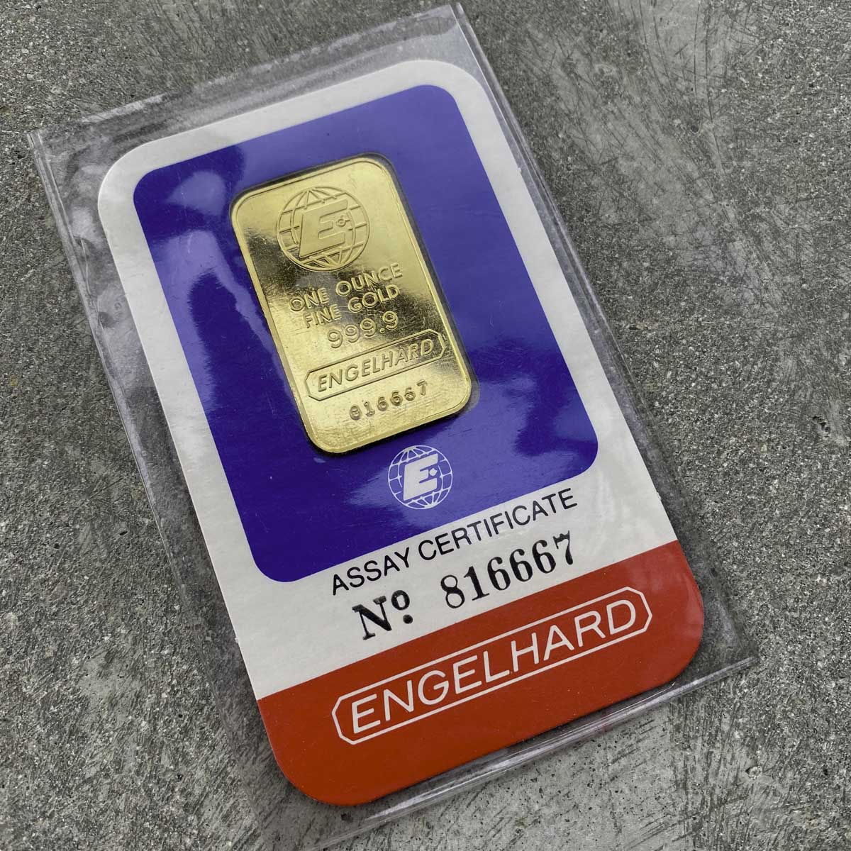 Engelhard 1oz .999 Pure Gold Bar in Original Assay Card – CoinWatchCo