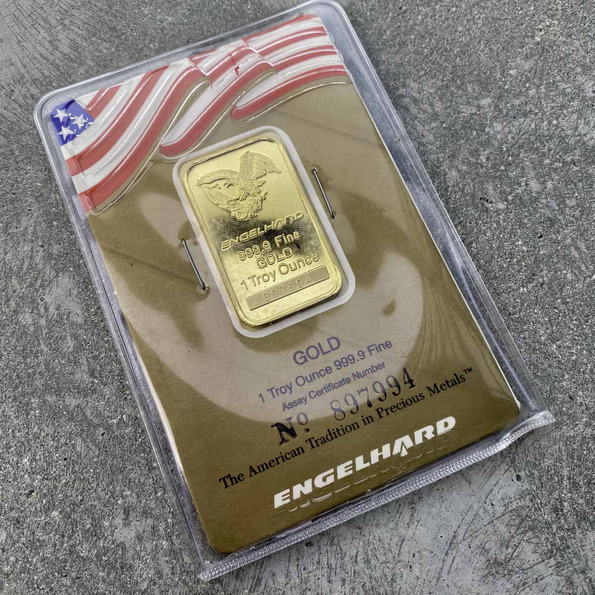 Vintage Engelhard 1oz .999 Pure Gold Bar in Assay Card – CoinWatchCo