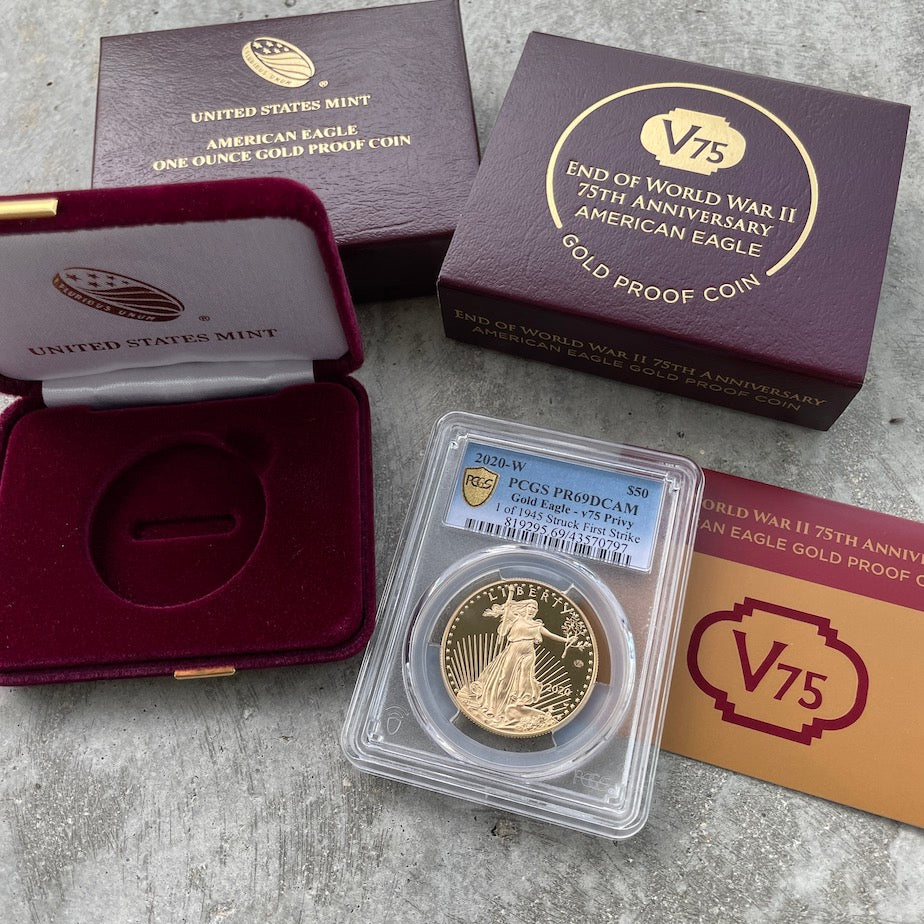 2020 Gold Proof Eagle 75th Anniversary end of World War II V75 Proof P ...