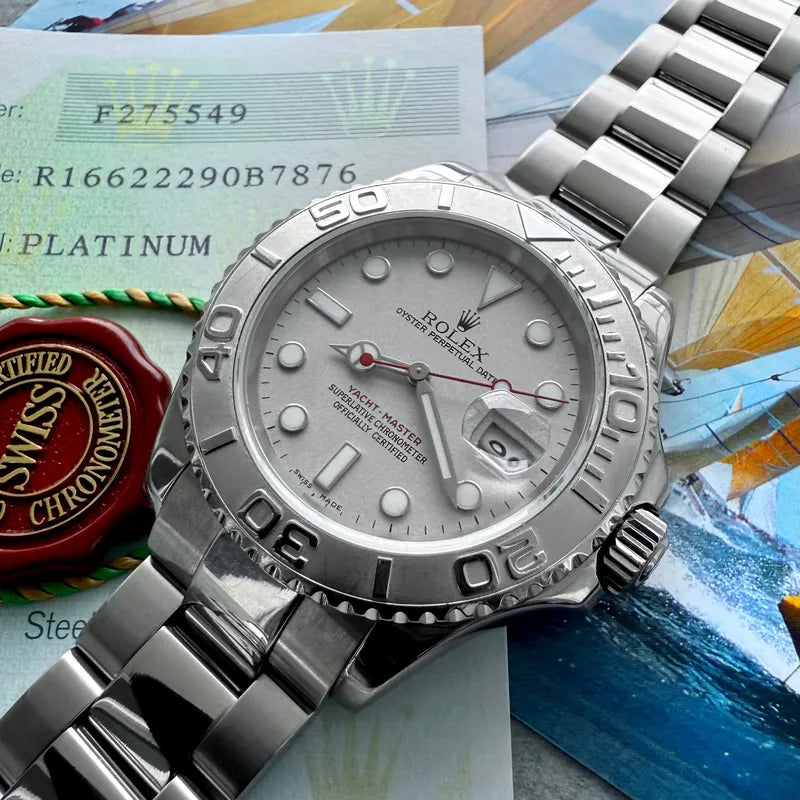 Original Owner! 2004 Rolex Yachtmaster Platinum Bezel 16622 Serviced B ...