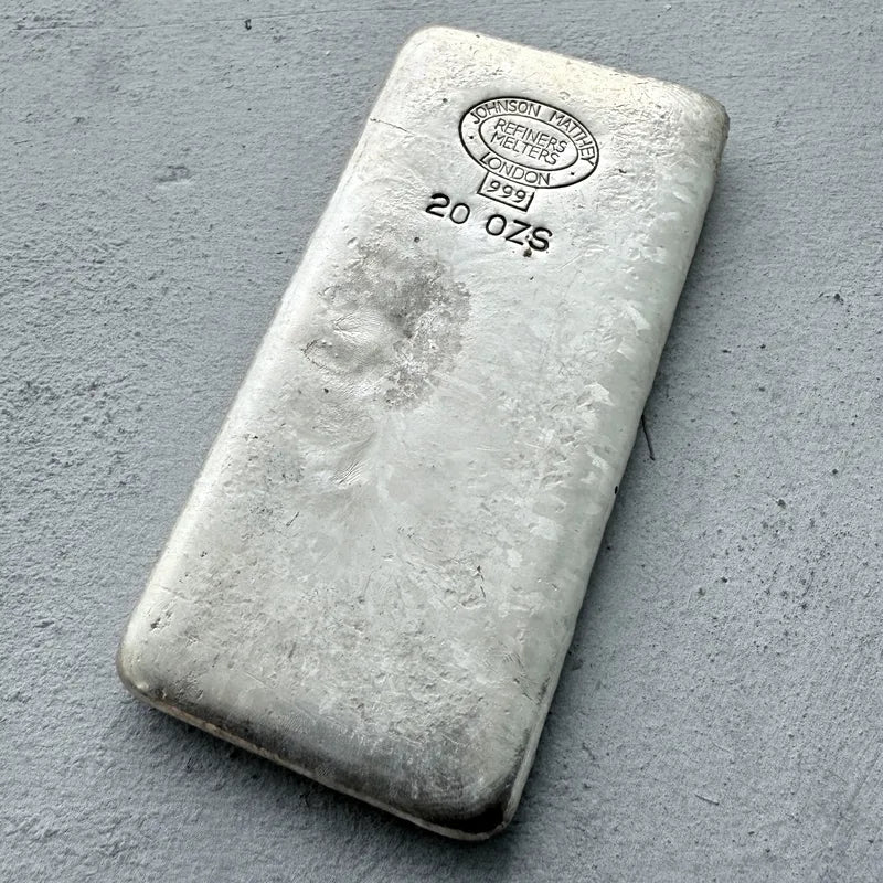 Vintage 20 oz .999 Silver Johnson Matthey London Poured bar - Linden F ...