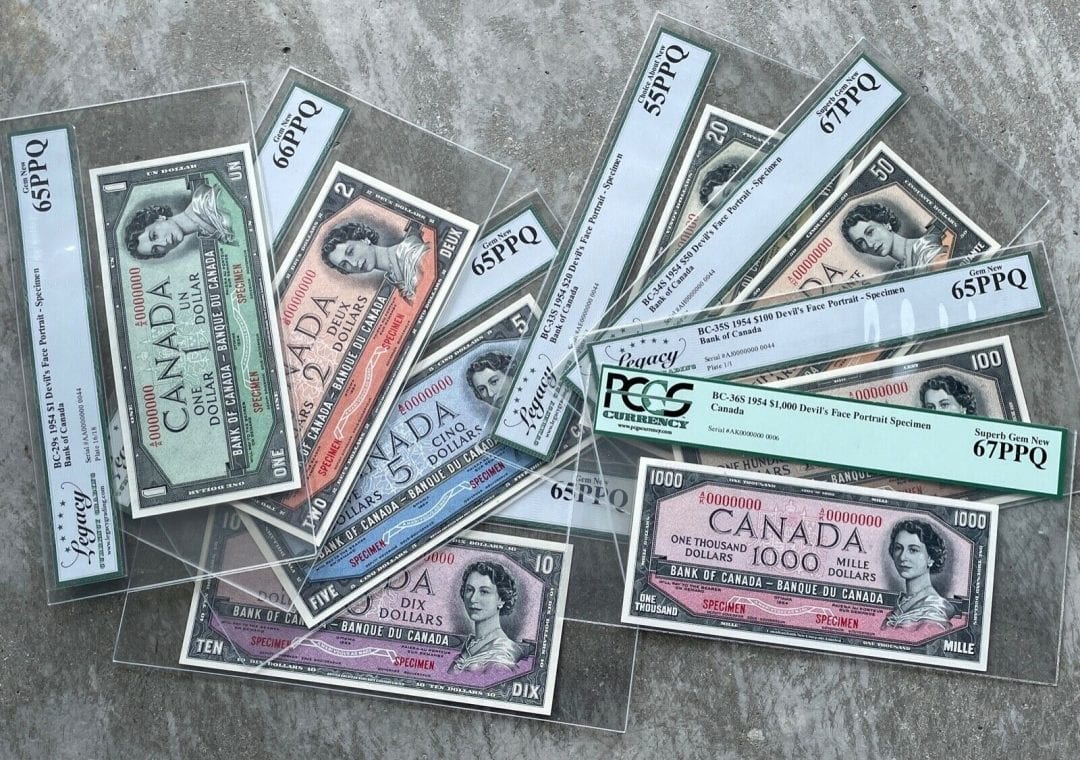 1954 Bank of Canada Devil Face - Devil's Face Specimen Set $1-$1000 ...