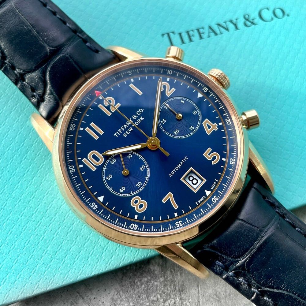Tiffany & Co CT60 Chronograph Blue Dial Reference 36342064 Rose Go ...
