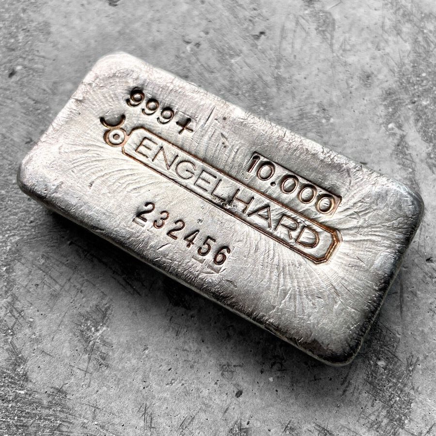Vintage 10 oz .999 Silver Engelhard Poured bar - Attractive pour lines ...