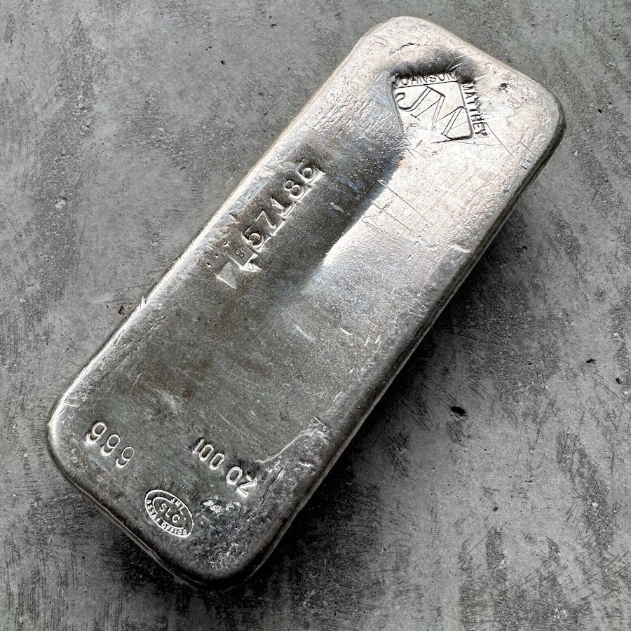 Vintage Johnson Matthey 100 oz .999 Silver Poured Bar - Upside down 8 ...