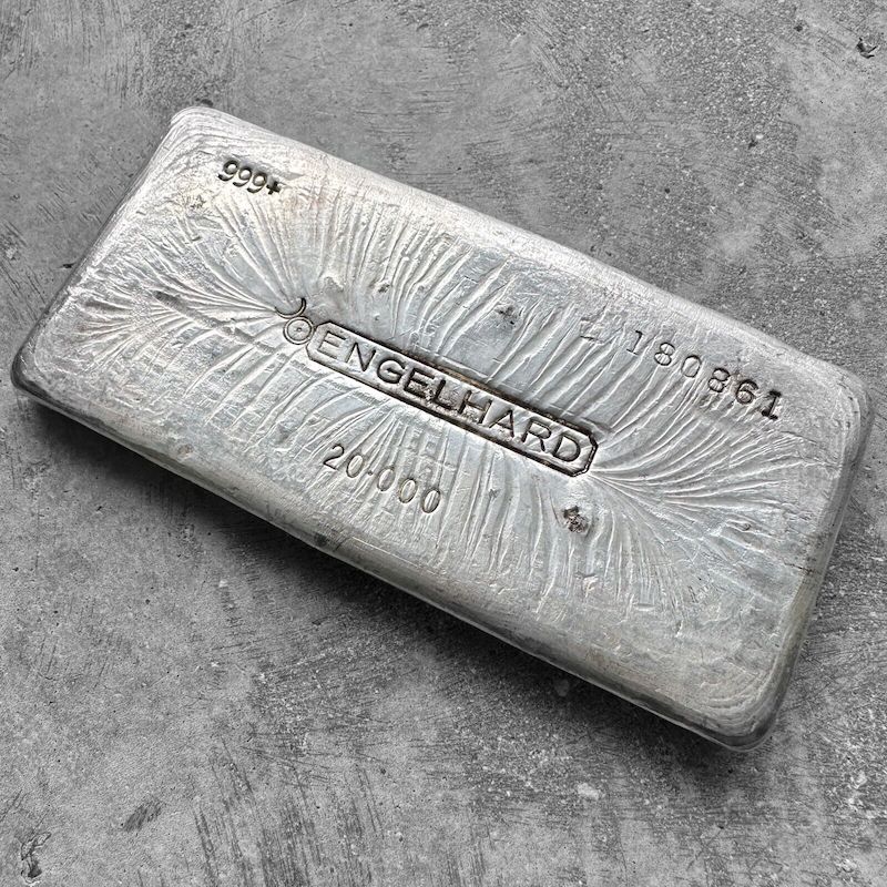 Vintage 20 oz .999 Silver Engelhard Poured bar - Attractive pour lines ...