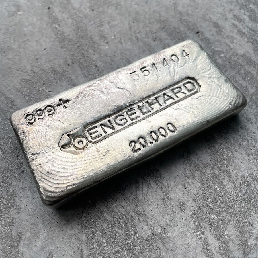 Vintage 20 oz .999 Silver Engelhard Poured bar - Attractive pour lines ...