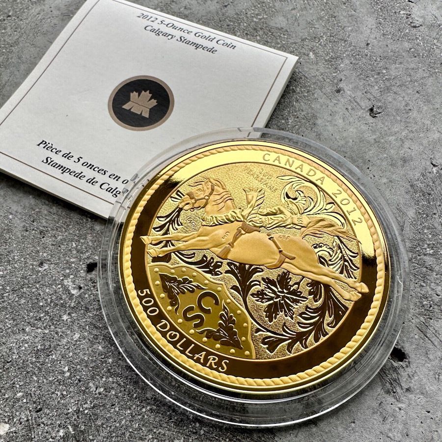 2012 Calgary Stampede $500 Canada 5oz Gold Coin Queen Elizabeth II Min ...