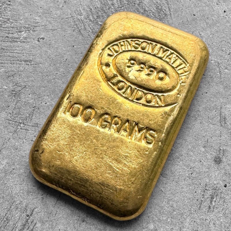 Vintage 100 Gram Johnson Matthey London 3.215 oz Gold Poured Bar .9990 ...